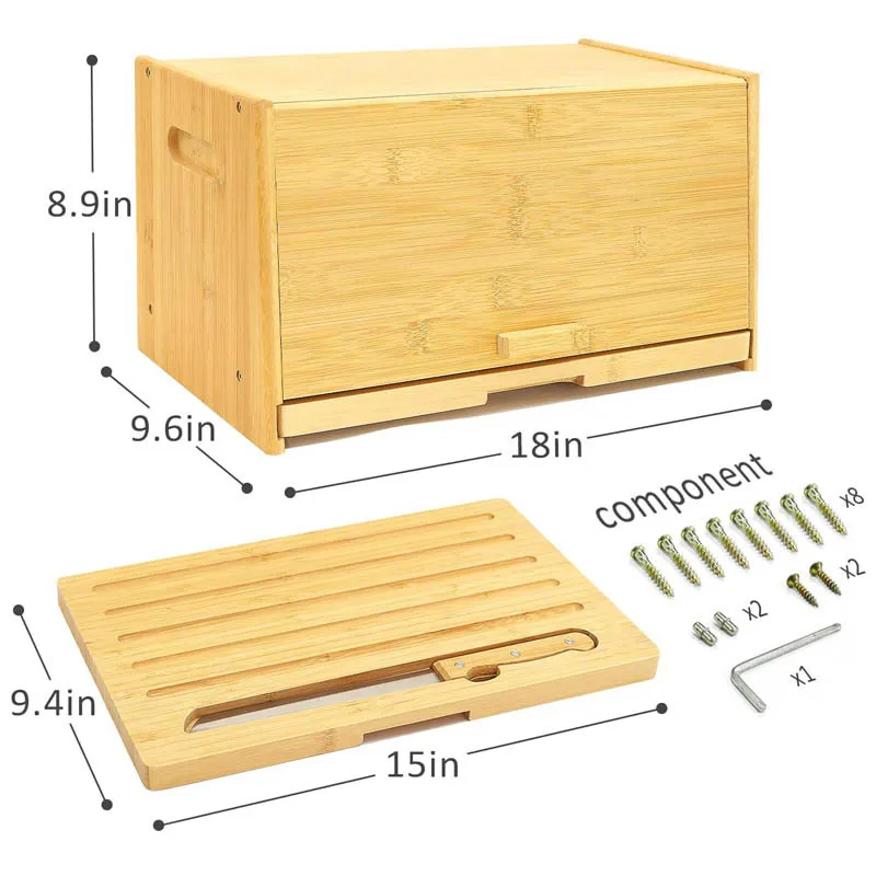 Bps71 Wooden Bread Box Bread Proofing Basket With Cutting Board Bamboo ...