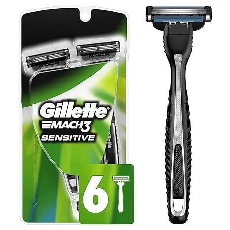 Gillette Mach3 Disposable Razors For Men,6 Count,Designed For Sensitive ...