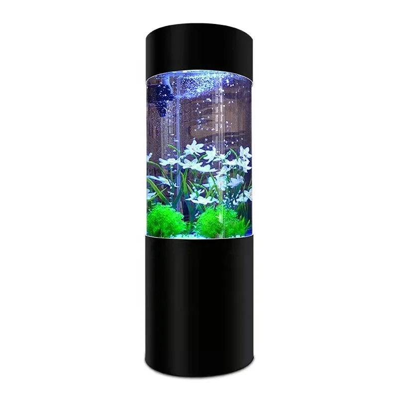 Round Aquarium cylindrical fish tank Acrylic Aquarium indoor artificial ...