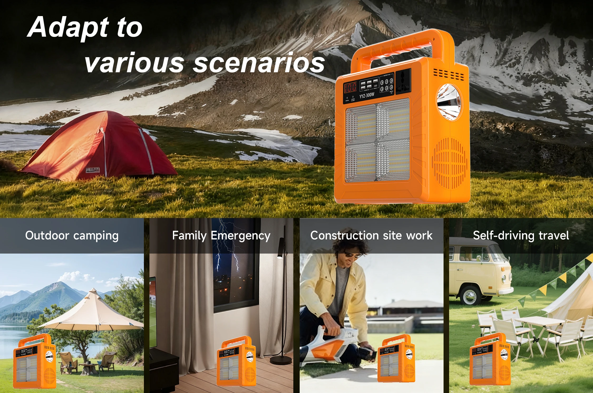 220V LiFePO4 Battery Off Grid Portable Solar Generator 300W 192Wh ...