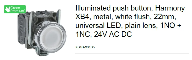 Xb4bw31b5 White Schneider Xb4 Led Illuminated Push Button - Buy White 24v Ac Dc Flush Pushbutton ...