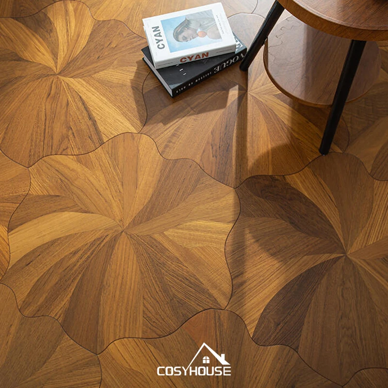 Luxury Teak Parquet Flooring With Lotus Flower Design For Elegant ...