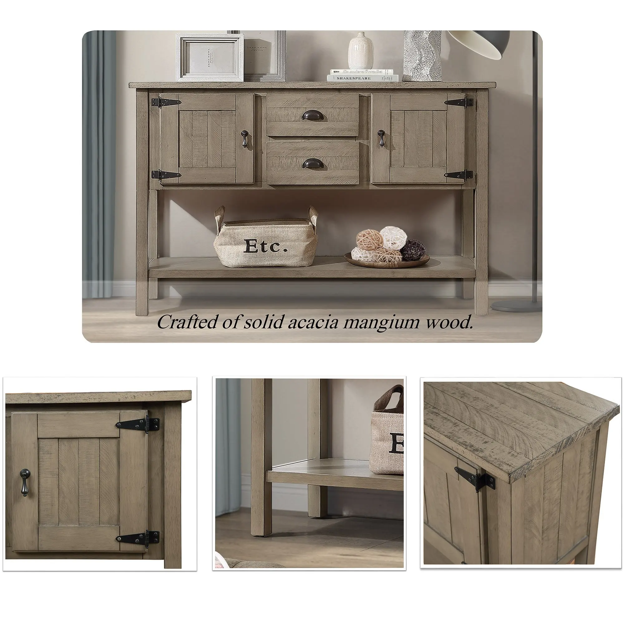 Rustic Solid Wood Sideboard: Kitchen Buffet With Storage Cabinets For ...