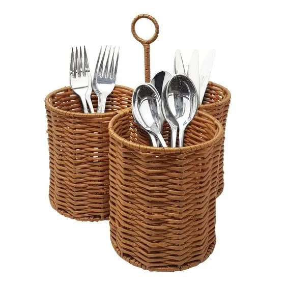 Elegant Handwoven Rattan Wicker Flatware Caddy Compartment Rattan ...
