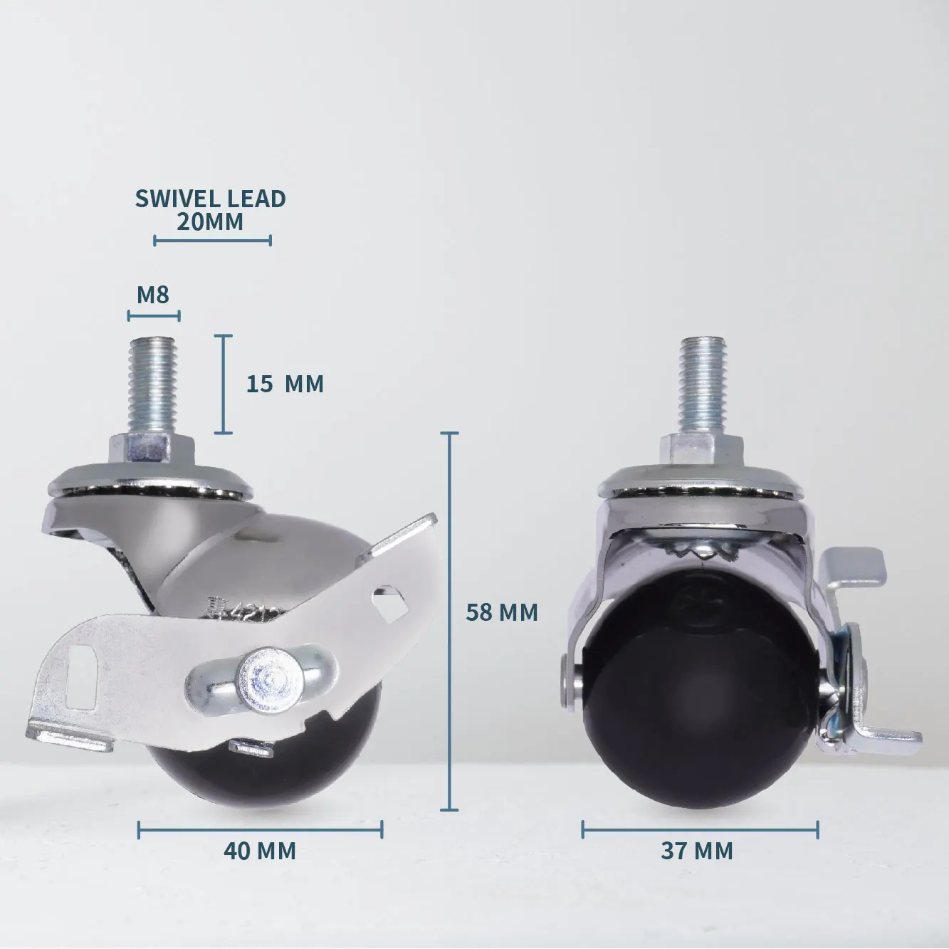 1.5 Inch M8 Locking Caster With Chrome Coating Polypropylene Wheel ...