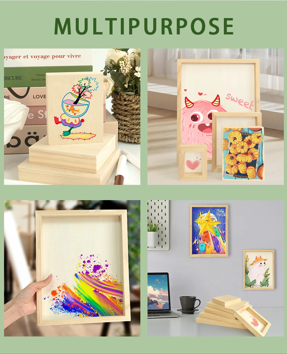 7 Sizes Wooden Canvas Board Kit 1.8cm Deep Unfinished Birch Cradle ...