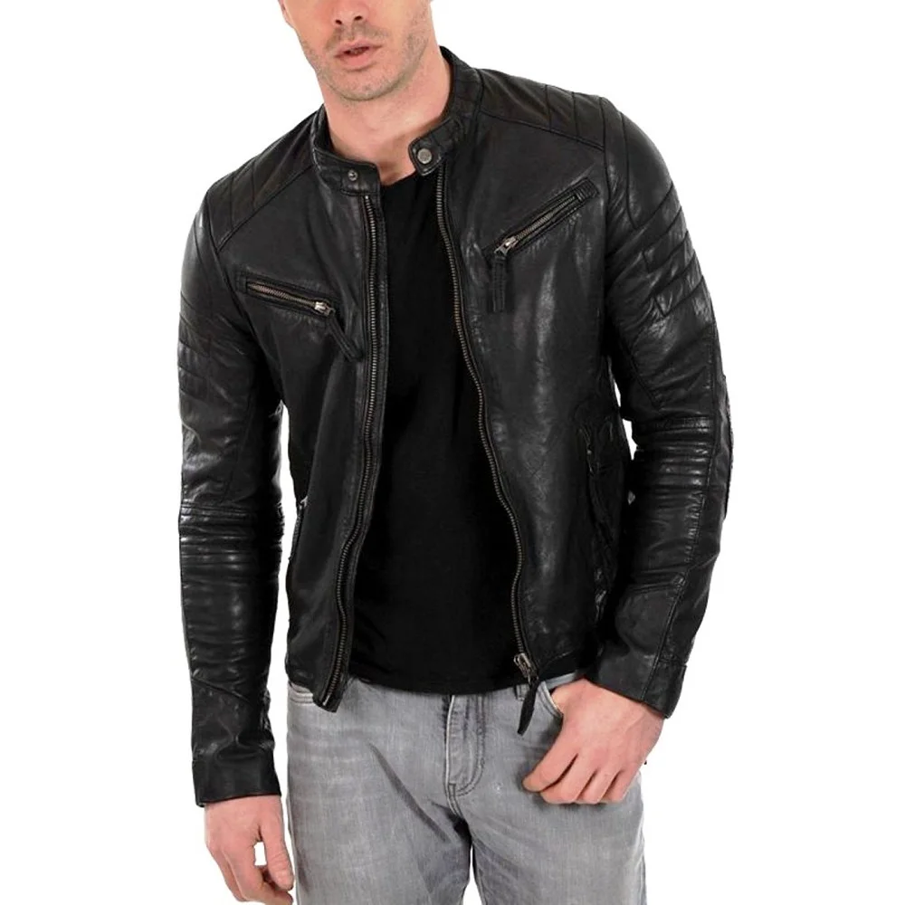 Lr Men's Leather Jacket Real Lambskin Motorcycle Jacket For Men Vintage ...