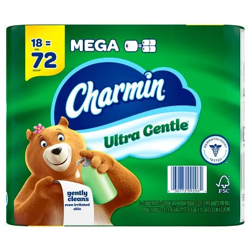 Charmin-Ultra Gentle Toilet Paper 18 Mega Rolls = 72 Regular Rolls Soft ...