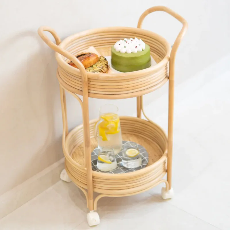 Round Rattan Bar Carts Drink Trolley Storage And Organising Round Cart ...