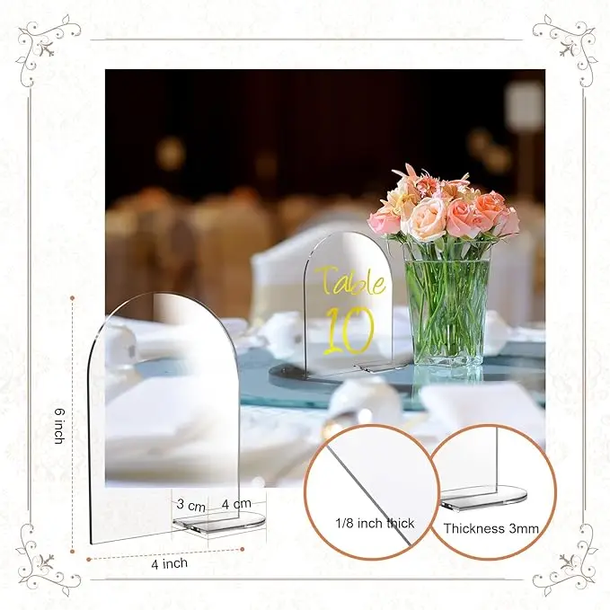 25 Sets Clear Acrylic Arch Table Numbers for Wedding Stand Holder ...