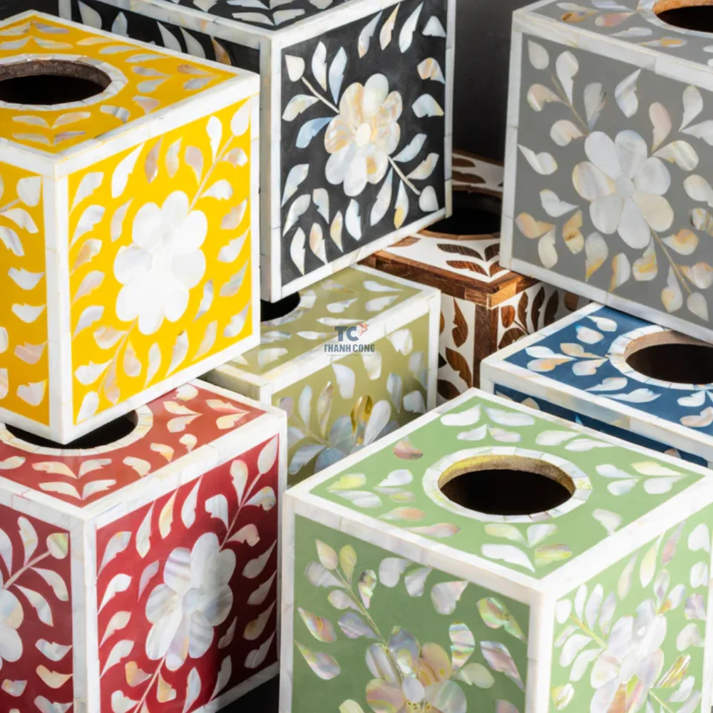 Mother Of Pearl Inlay Tissue Box Cover Decorative Square Tissue Tissue ...
