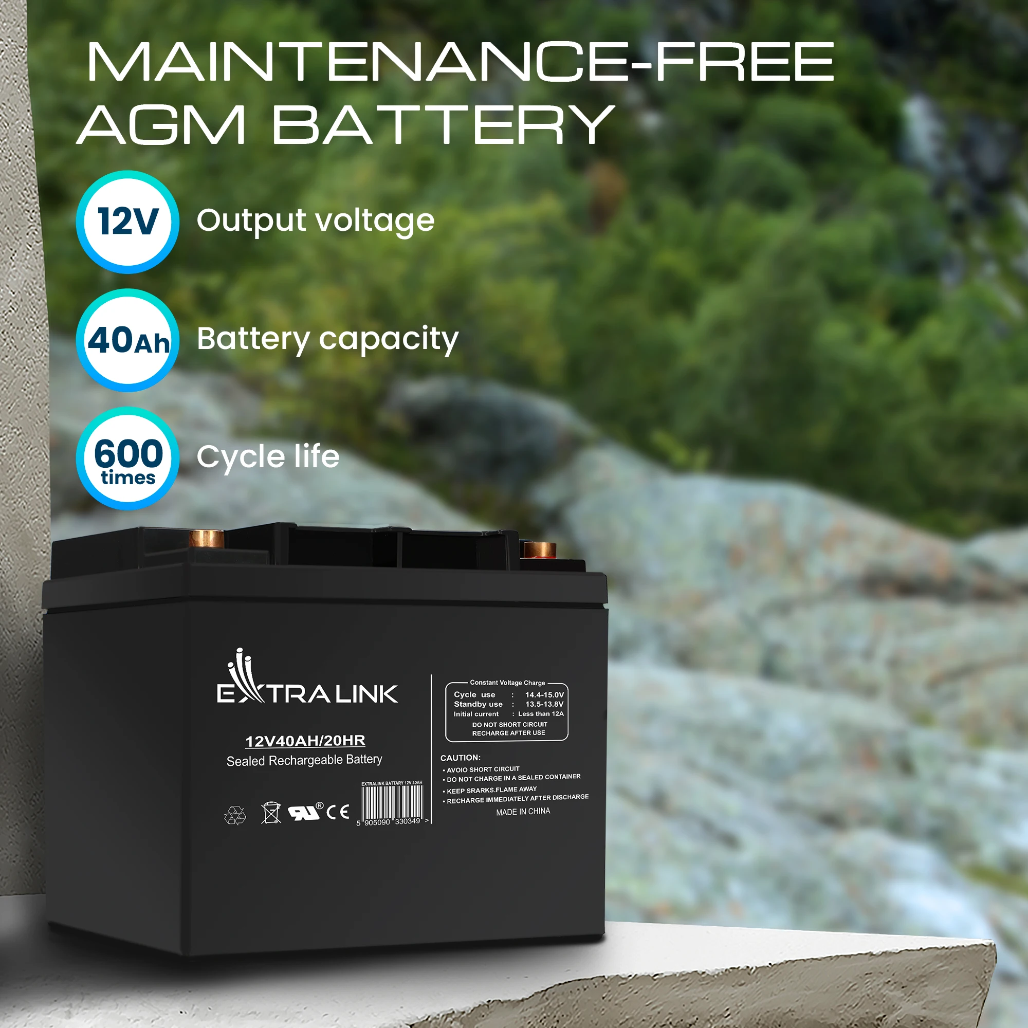 Extralink AGM 12V 40Ah Accumulator Maintenance Free Energy Storage Lead ...