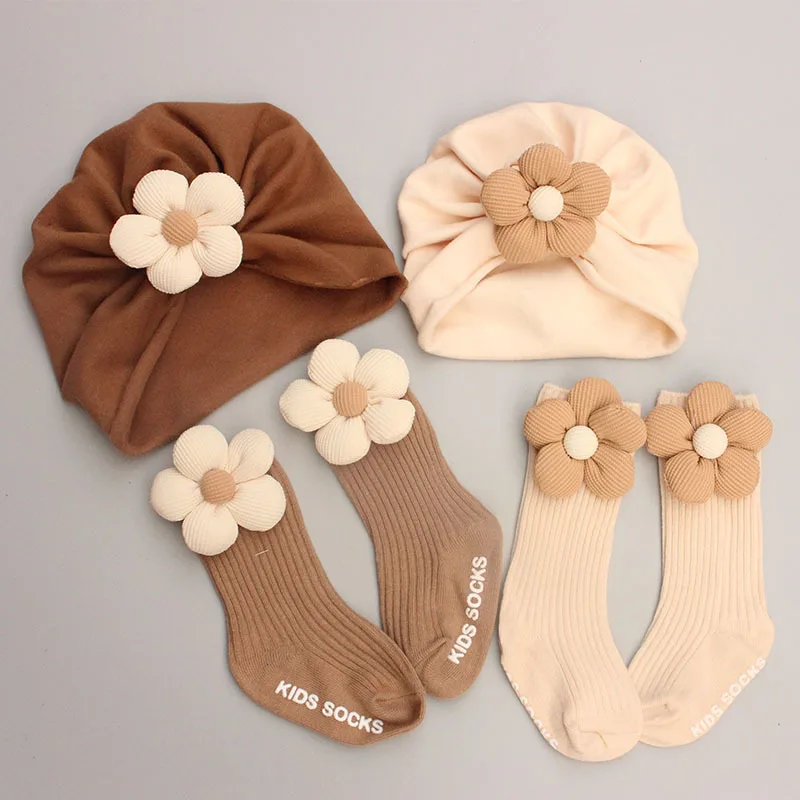 Cotton Baby Caps And Socks Elastic Newborn Baby Socks And Headband ...