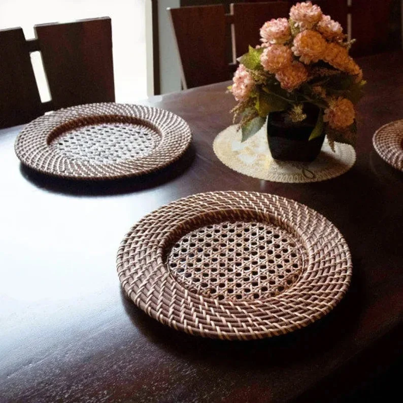 Round Natural Rattan Placemats With Unique Pattern Rattan Wicker ...
