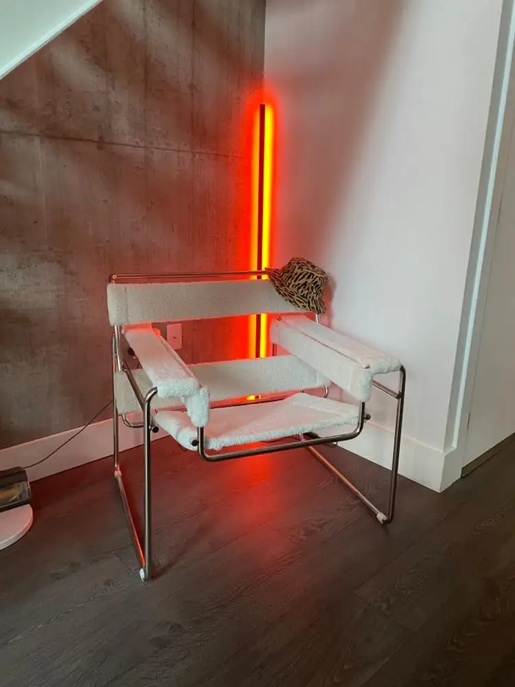 Modern Bauhaus Chrome Frame Leather Strap Chair for Living Room
