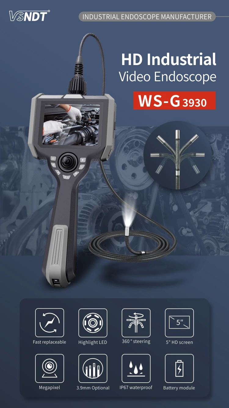 Vsndt Video Borescope With 3mm Probe,5 Inch Night Vision Portable Led ...