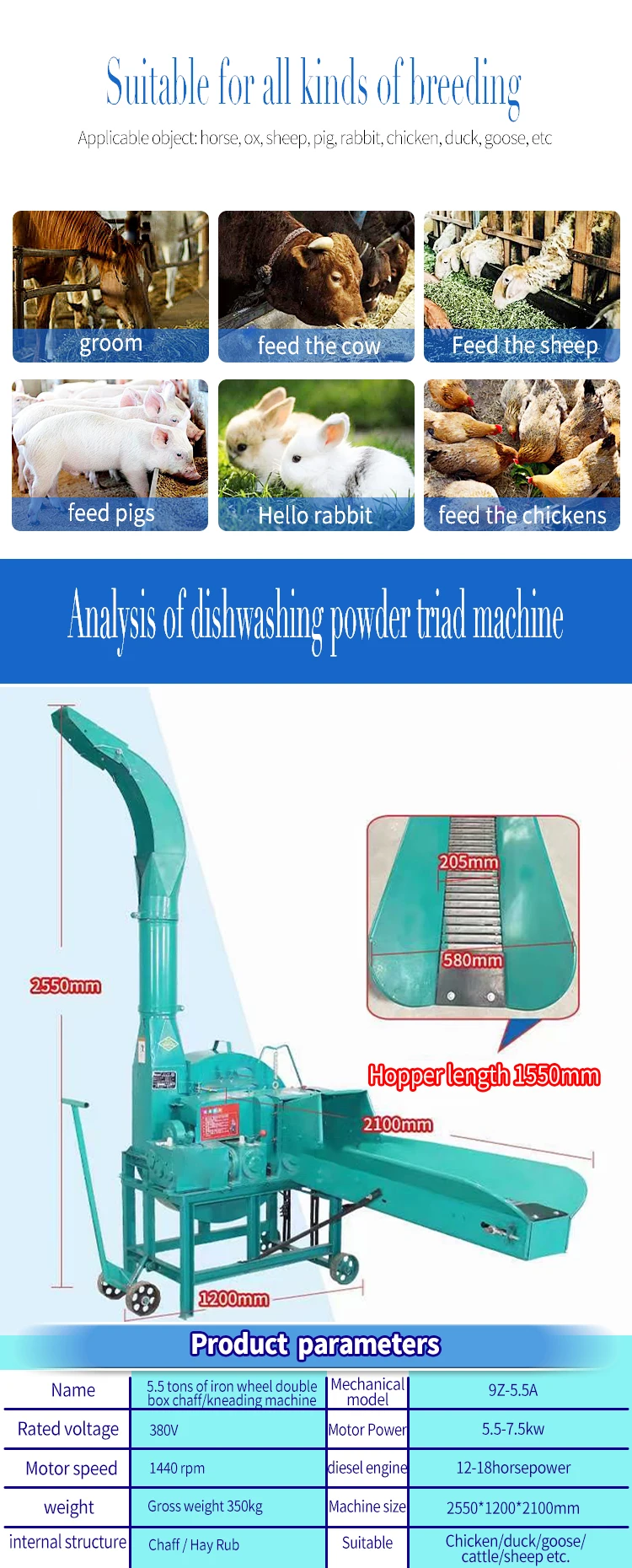 Dairy Farm Cow Feed Chopper Animal Green Feed Grass Cutting Processing ...