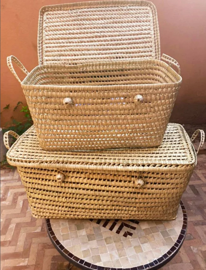 Handmade Moroccan Chest Wicker Storage Trunk Customizable - Buy Straw ...