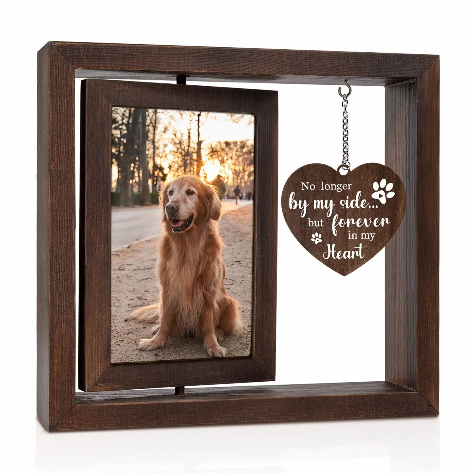 Wooden Dog Rotating Picture Frame Pet Memorial Gift Double Side 4*6 ...