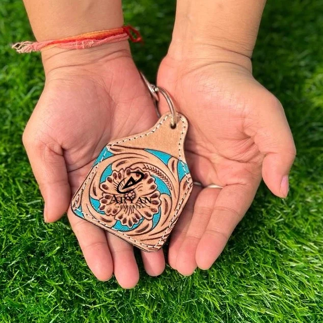 Hand Carved Tooled Leather Key Chains Cute Exotic Shape Leather Key ...