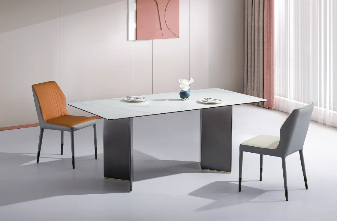 Luxury Glossy Rock Plate Dining Table Modern Simple Small Rectangular ...