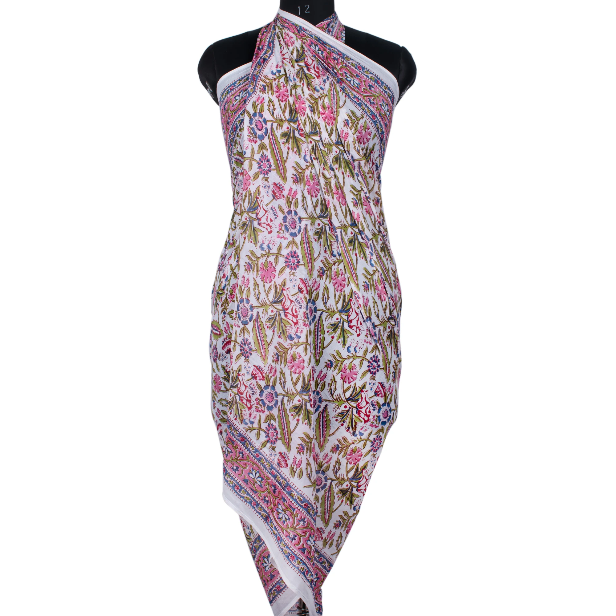 Luxury Multi-Color Floral Block Printed Cotton Sarong Handmade Indian ...