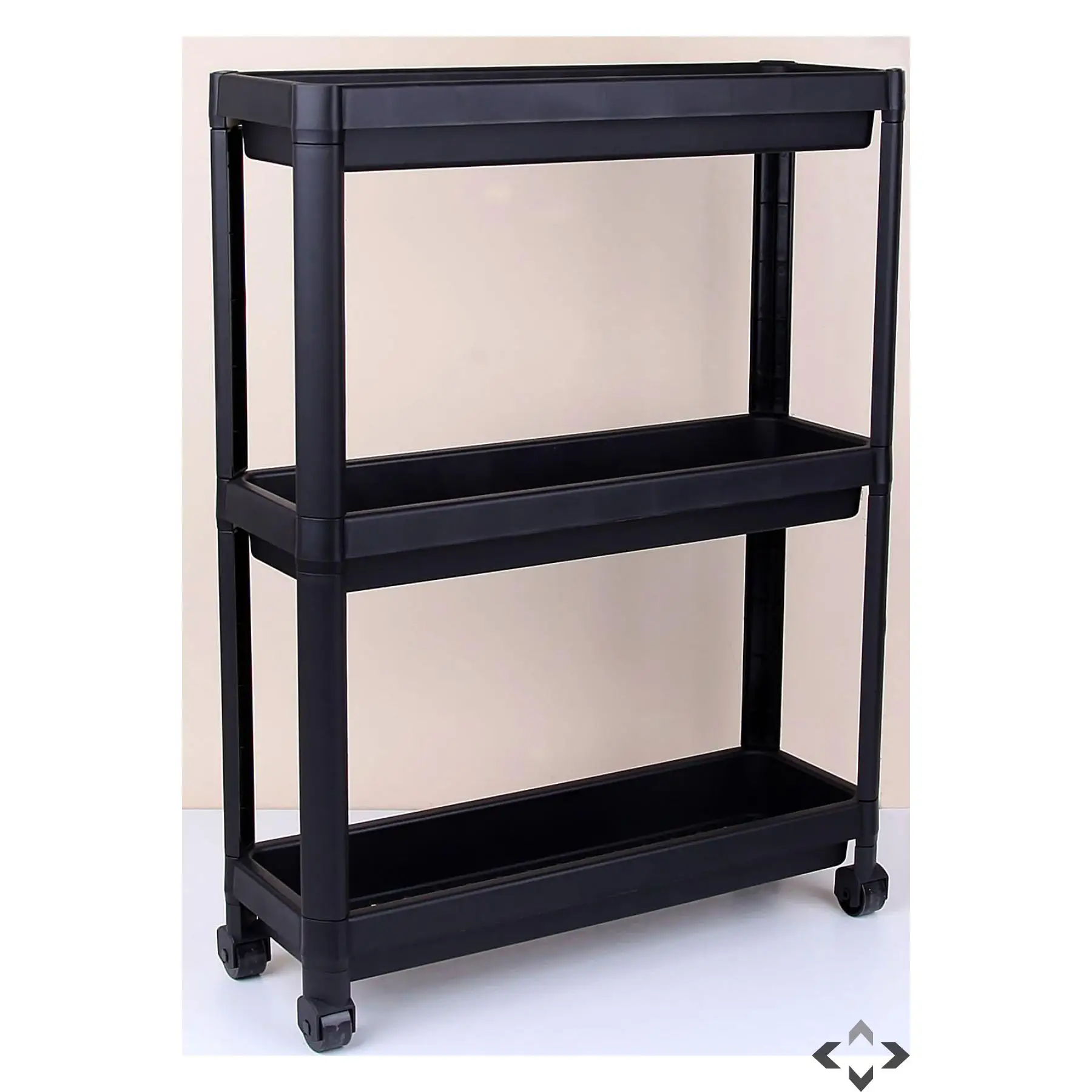 Black 3 Tier Slim Wheeled Shelf Unit Bathroom-Kitchen Shelf Multi ...
