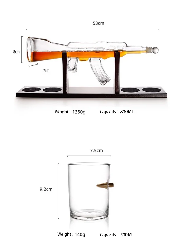 Glass Ak47 Rifle Gun Whiskey Wine Glass Decanter With 4 Whiskey Glasses ...