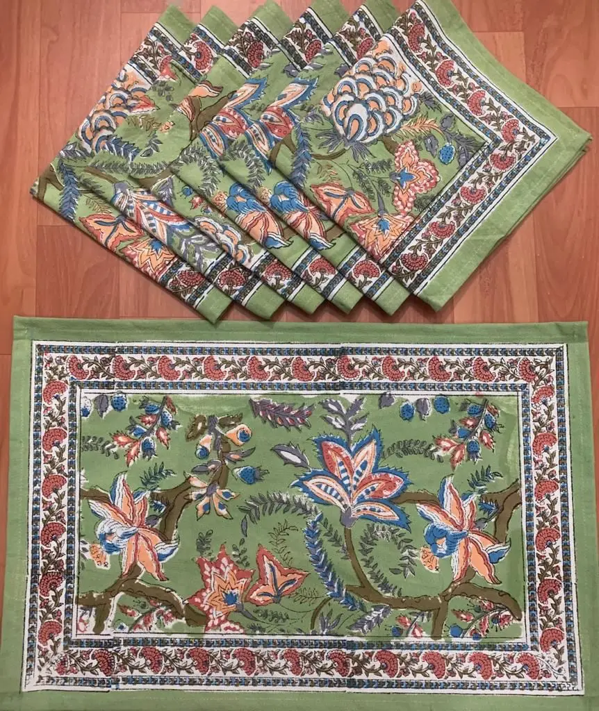 Hand Block Printed Cotton Place Mats Set With Napkins For Dinning ...