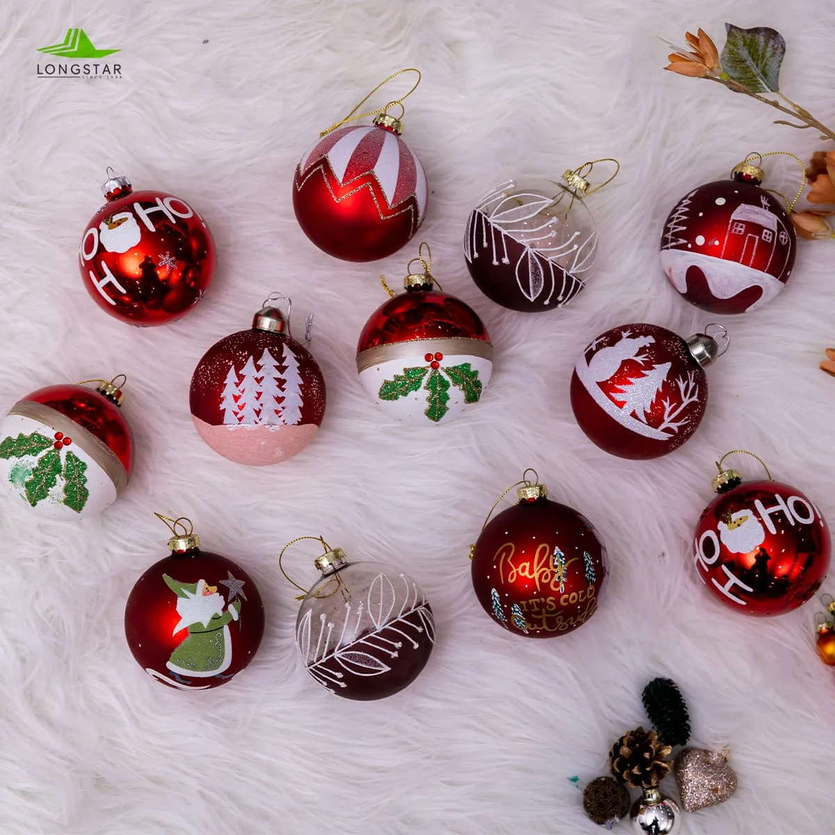 Longstar Sparkling Creations Red Series Glass Bauble Christmas Ball ...