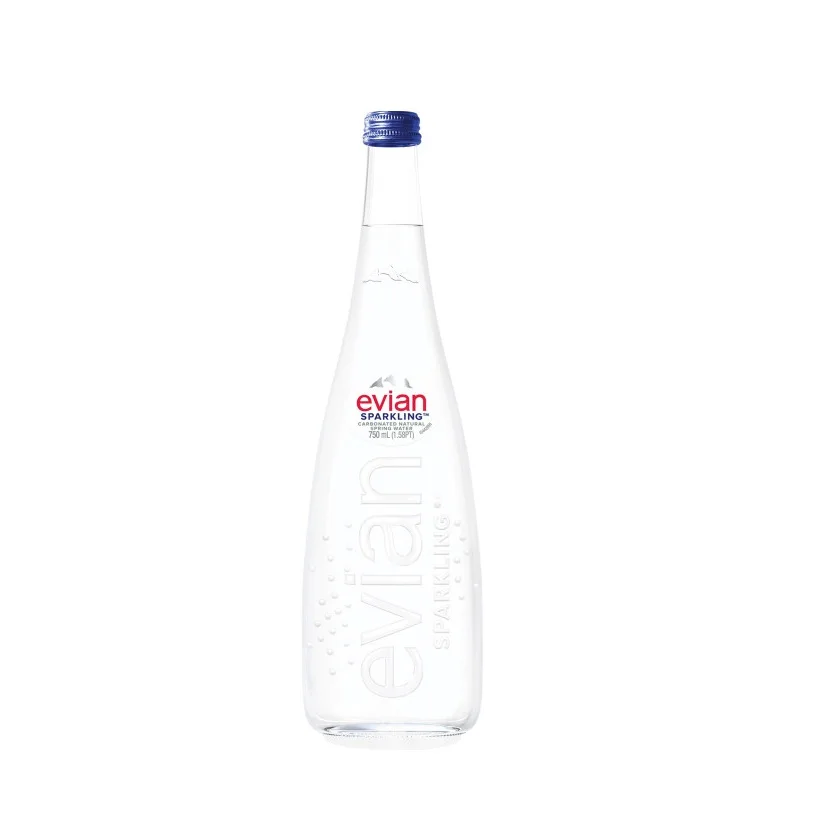 Evian Sparkling Water - Natural Mineral Water Glass Bottles