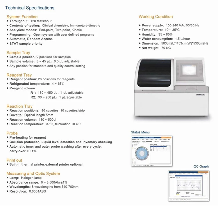 Rayto Chemray 120 - 120 Tests/hour Automated Chemistry Analyzer