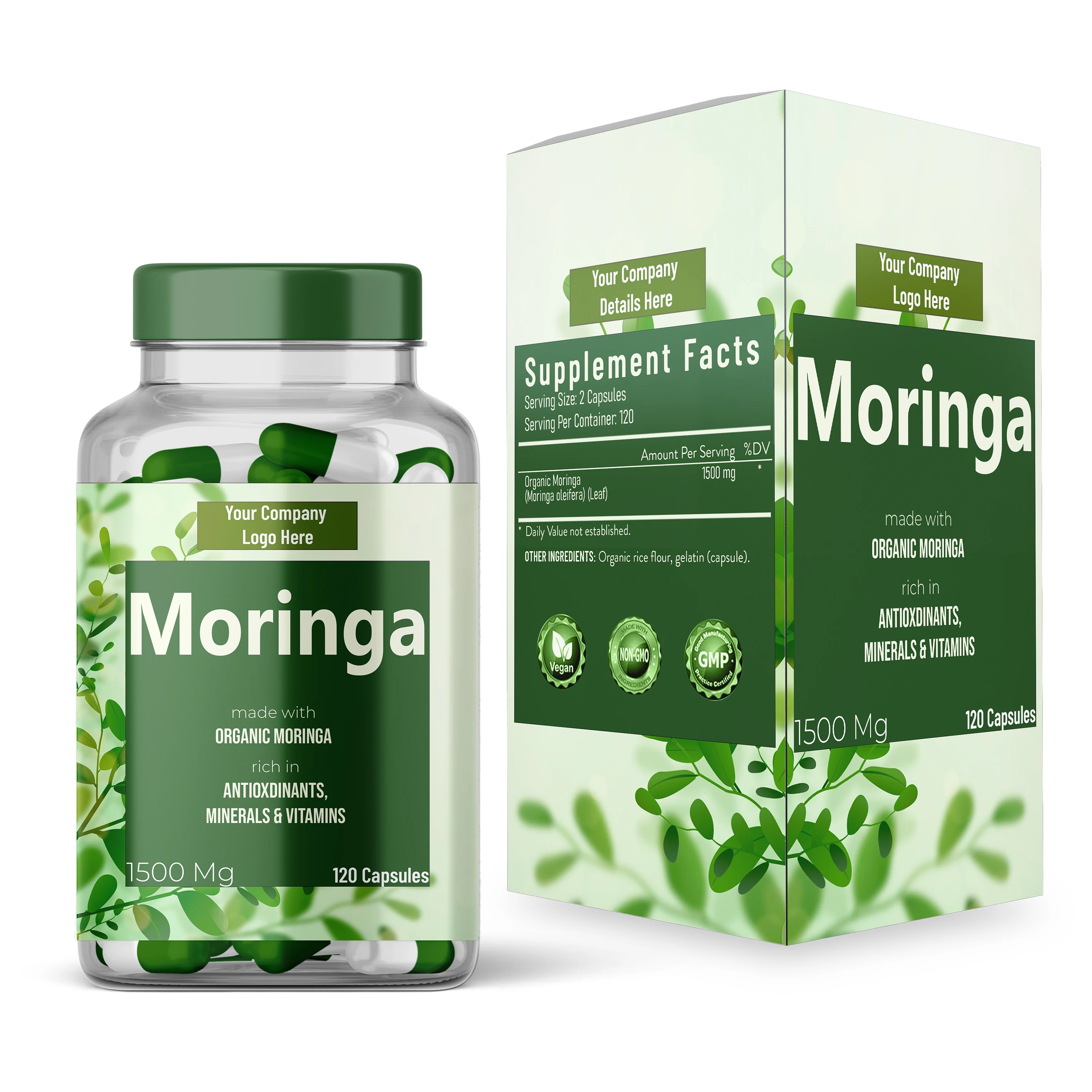 100% Pure Moringa Capsules - Support Immune & Digestive Health