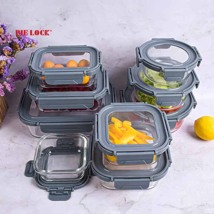 Glass Food Storage Containers Set Of 10 With Grey Lid Of Tempered Glass ...