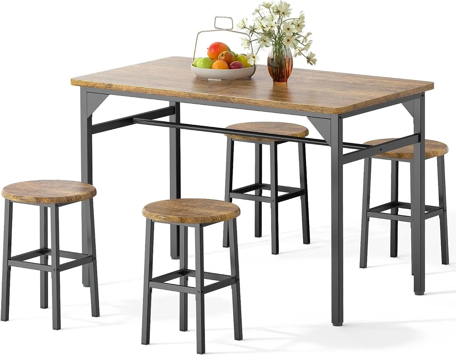 GOODFRIENDSHIP Wood Dining Table for 5 People, Retangular Rubberwood ...