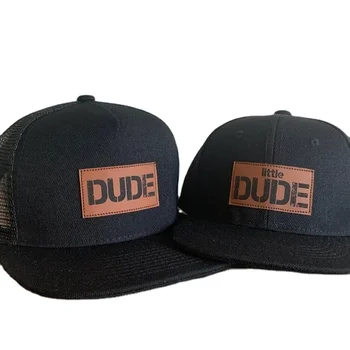 Snapback Cap Custom Leather Patch Flat Brim 6 Panels Adjustable ...