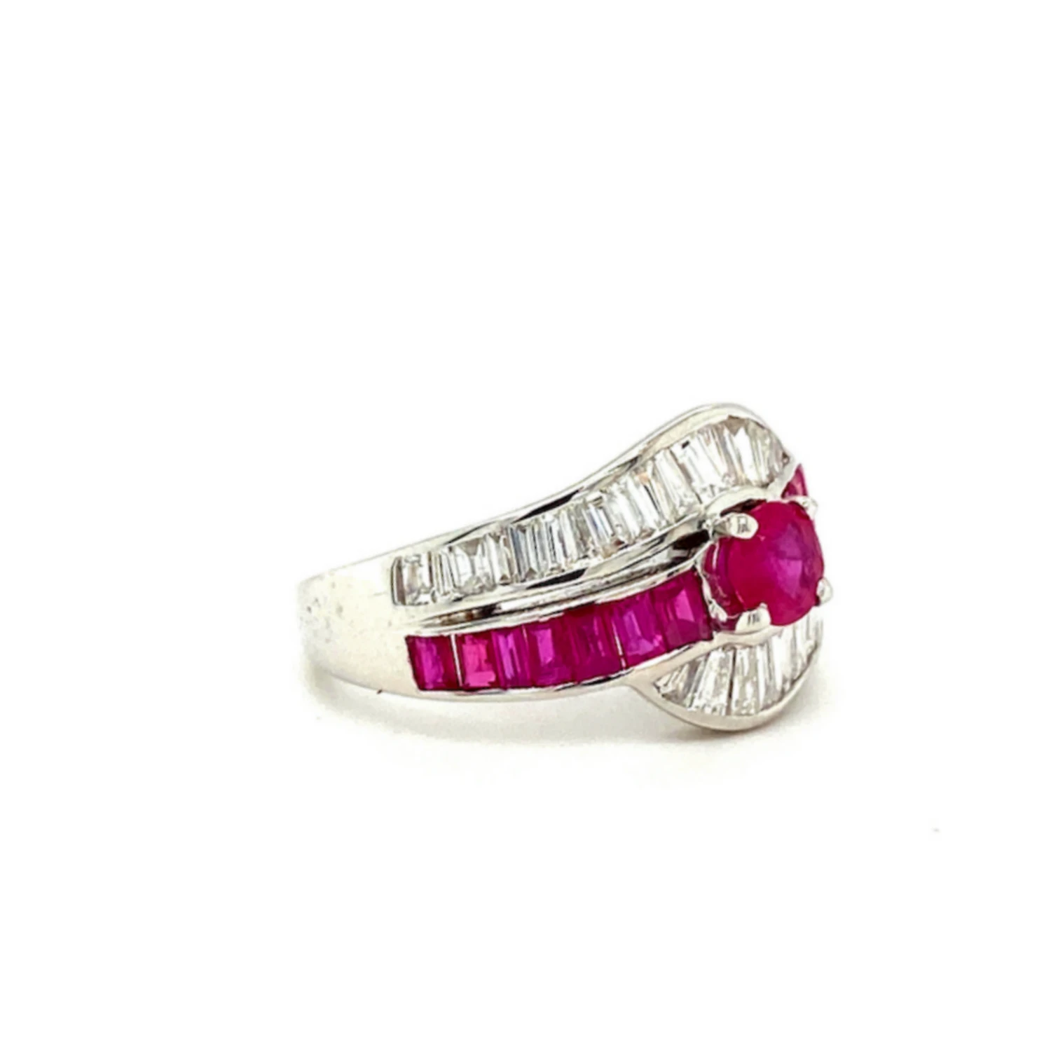 Antique Rubies and Diamonds Engagement Ring in 18K Pure White Gold ...