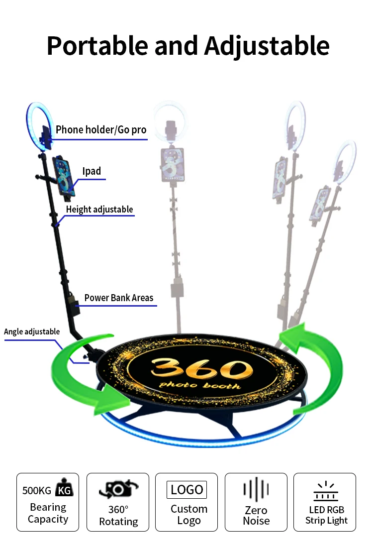 Free Logo Customization 360 Photo Booth Colorful Ring Lights 360 Glass ...