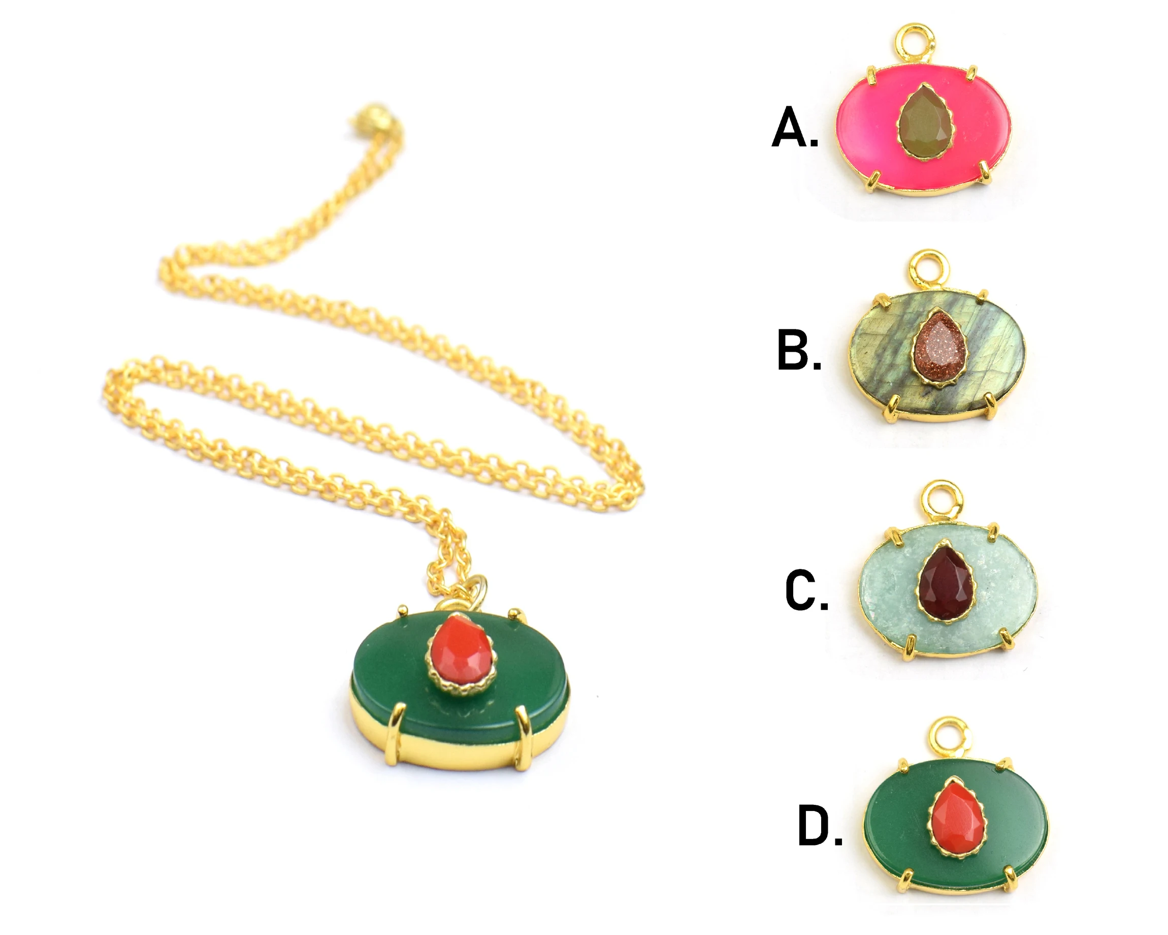 Multi Gemstone Gold Plated Jewelry Oval Shape Fashion Necklace Pendant ...