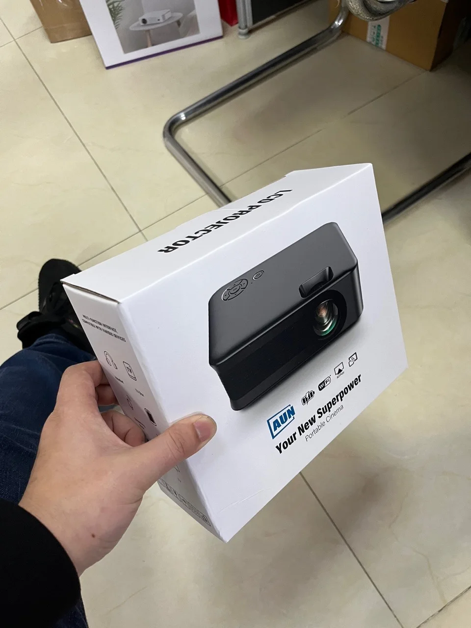 Aun Mini Projector Smart Tv Wifi Portable Home Theater Cinema Battery ...