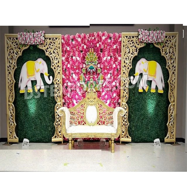 Tamil Wedding Stage Golden Backdrop Mehrab Panels Royal Wedding Stage ...