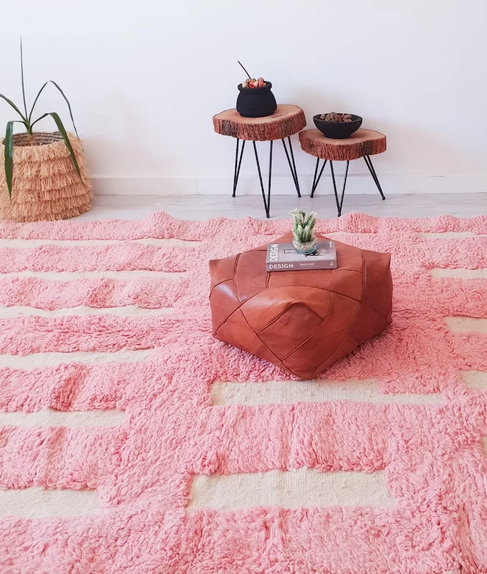 Bright Pink Moroccan Beni Ourain Berber Rug - All-season