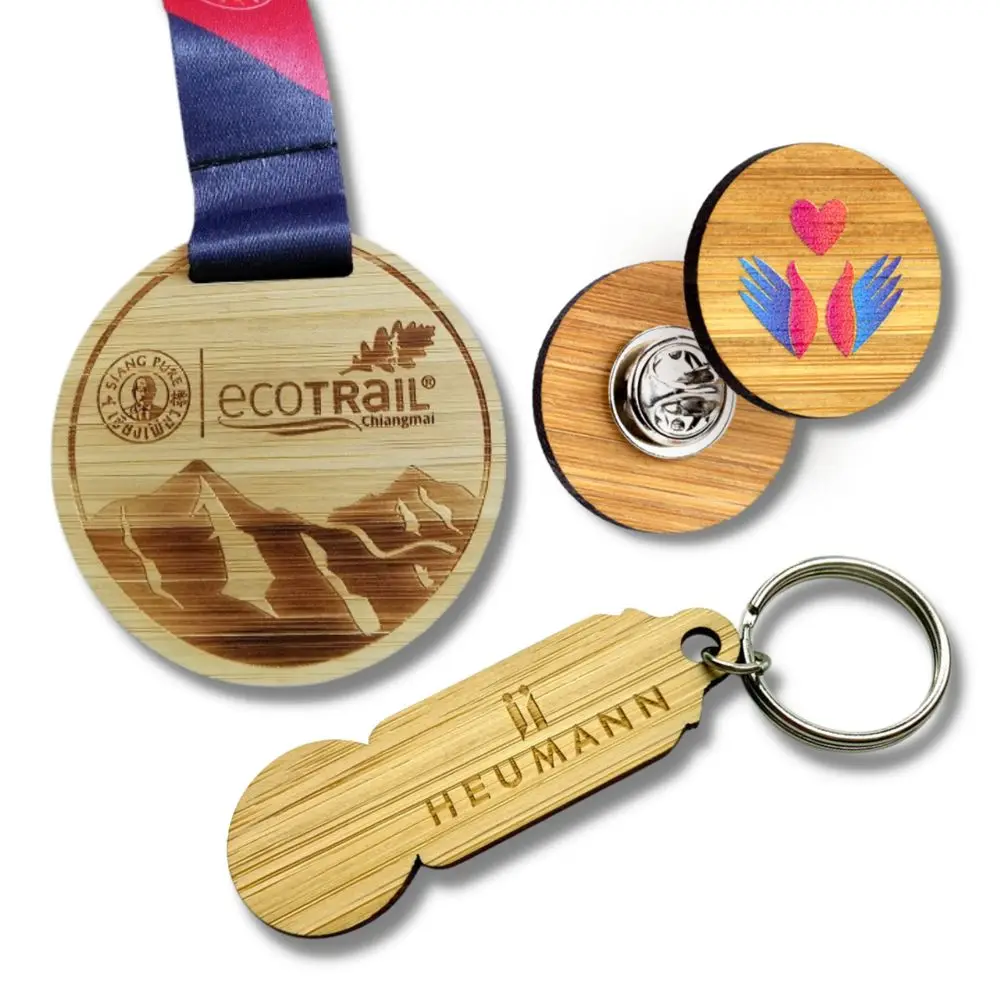 Wholesale Eco-friendly Promotional Gifts Custom logo Bamboo Keychain ...