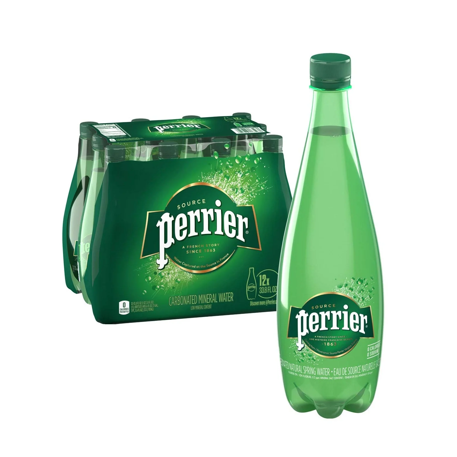 Perrier Natural Sparkling Water Glass And Plastic Bottles And Can ...