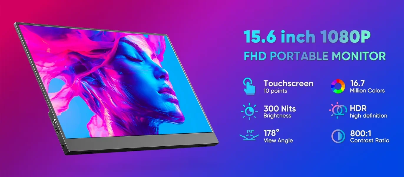 4K Portable Monitor Touchscreen 15.6'' 10 Point Touch UHD Dual USB C ...