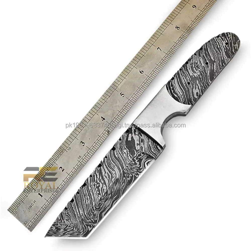Handmade Full Damascus Steel Blank Blade Tanto Knife With Steel Bolster ...