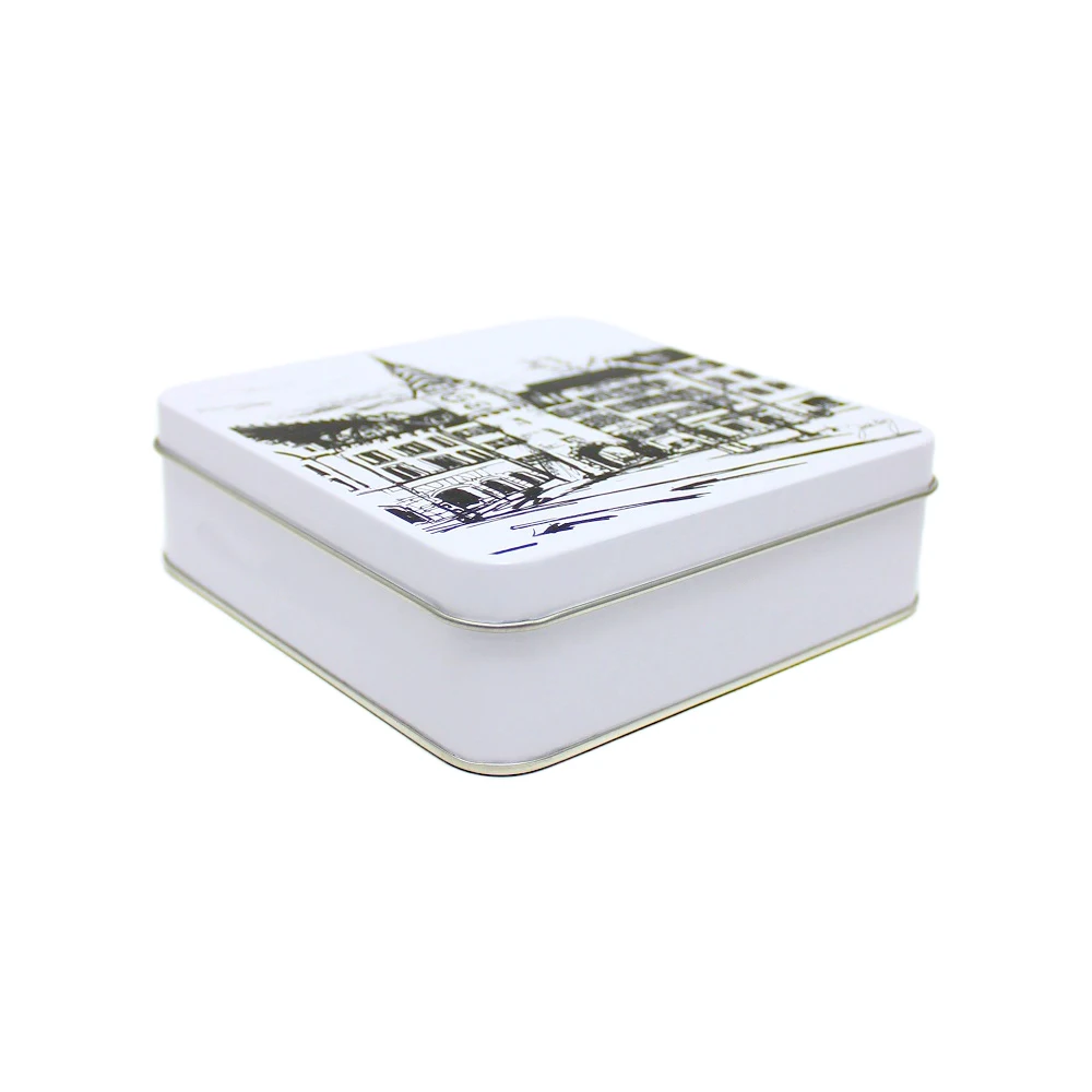 Factory Custom Tinplate Packaging Square Metal Can Container White ...