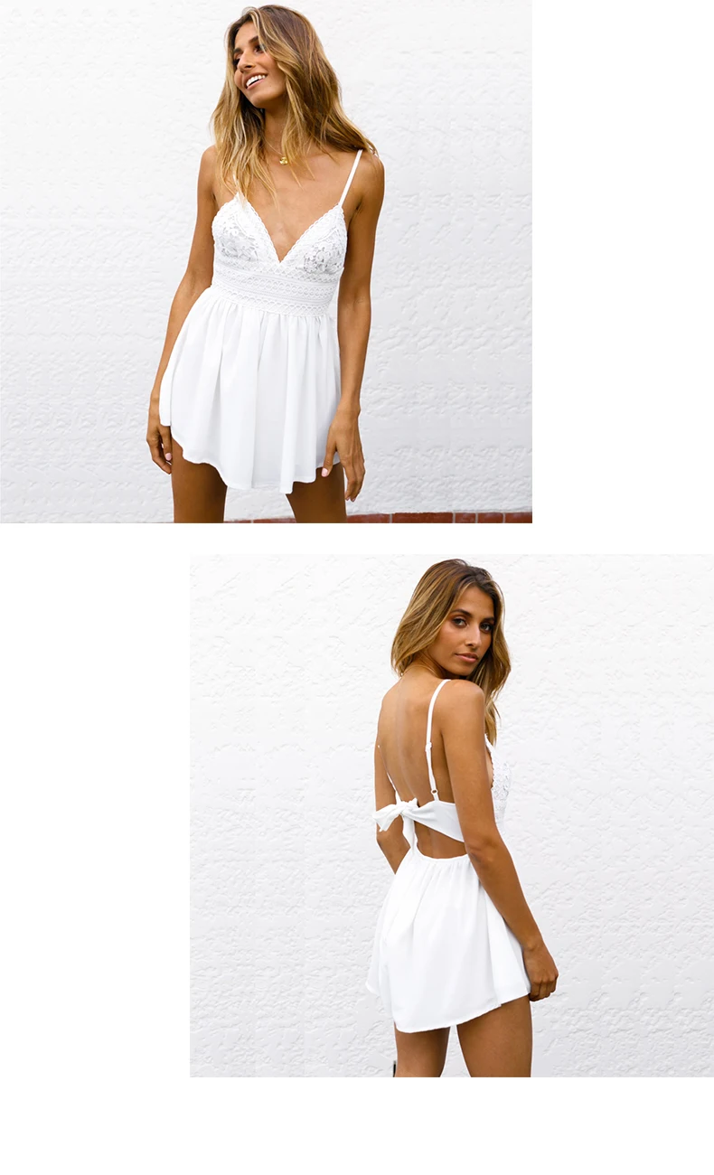 Summer Women Lace Sexy Backless Dress V Neck Beach Dresses Fashion