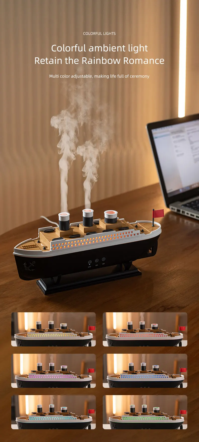 250ml Boat Aroma Diffuser - Portable Humidifier with Jellyfish Spray Design