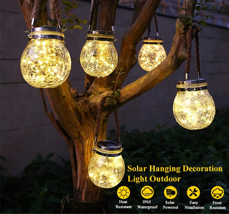 Hot Sale Outdoor Garden Hanging Solar Globe Lanterns Led Solar Crackle ...